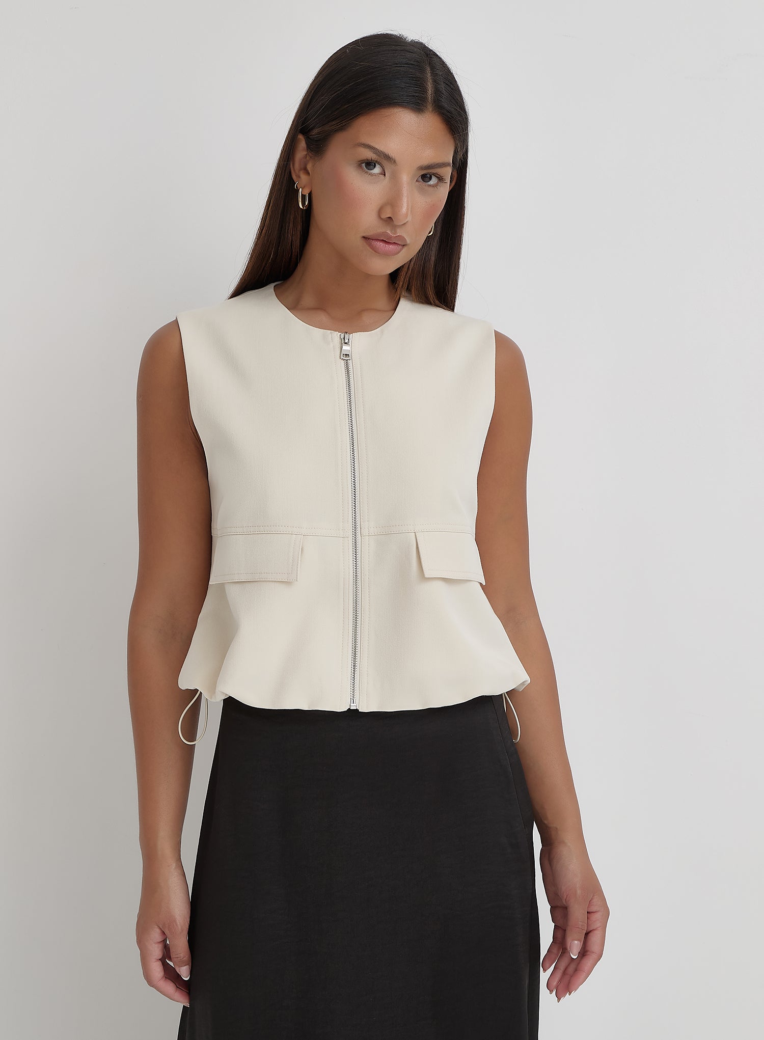 Women's Cream Cotton Drawstring Gilet | Sei | 4th & Reckless