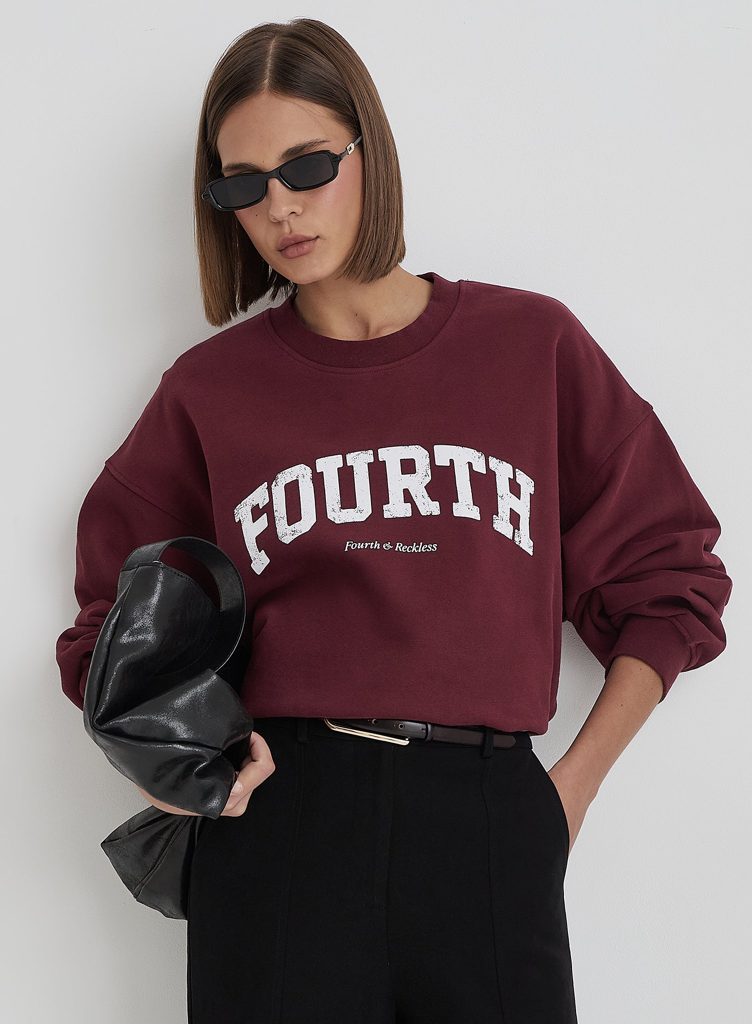 Women's Burgundy Distressed Fourth Slogan Oversized Sweatshirt | Rylee ...